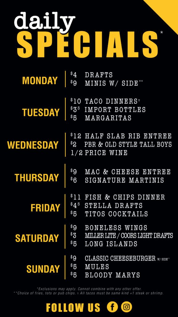 Daily Specials | Food & Drink Deals | 3 Corners Grill & Tap | IL